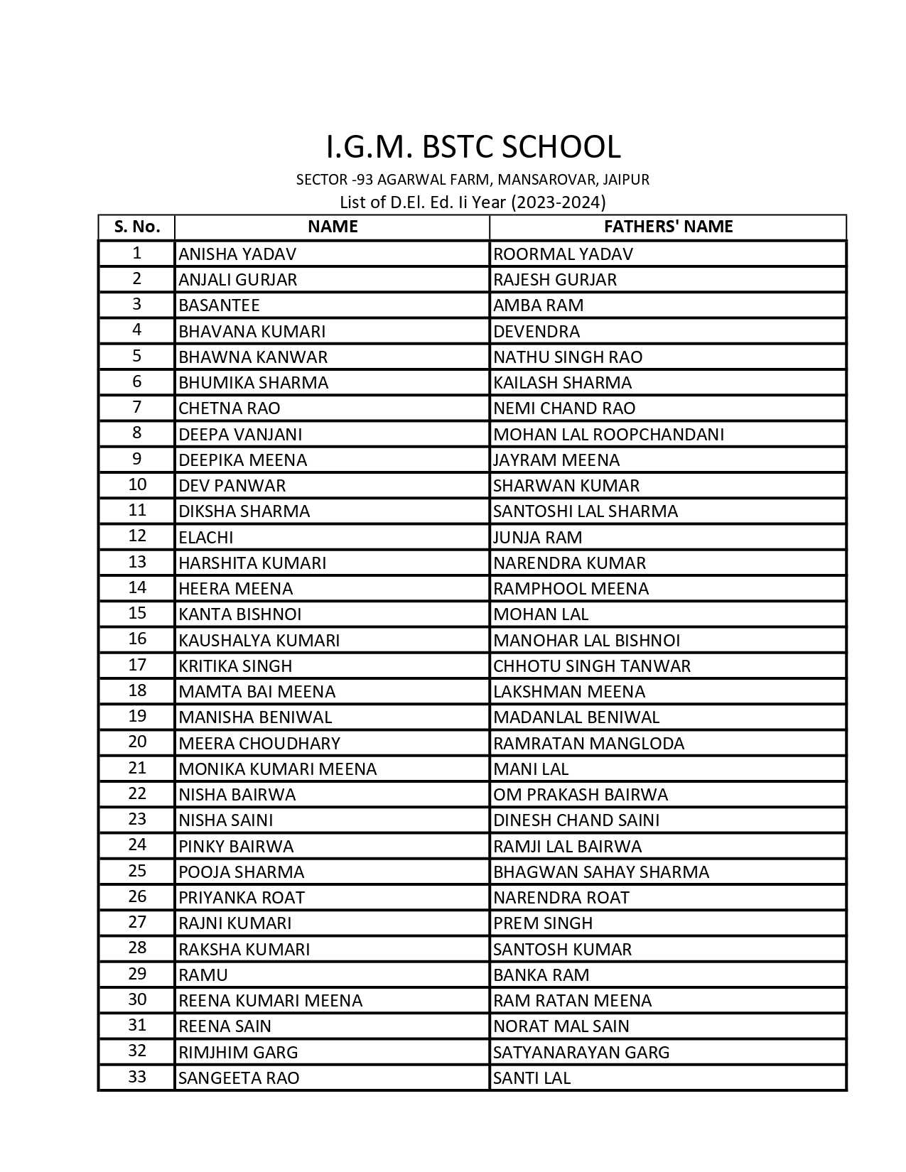 Students List 2nd Year 23-24 | IGM BSTC SCHOOL